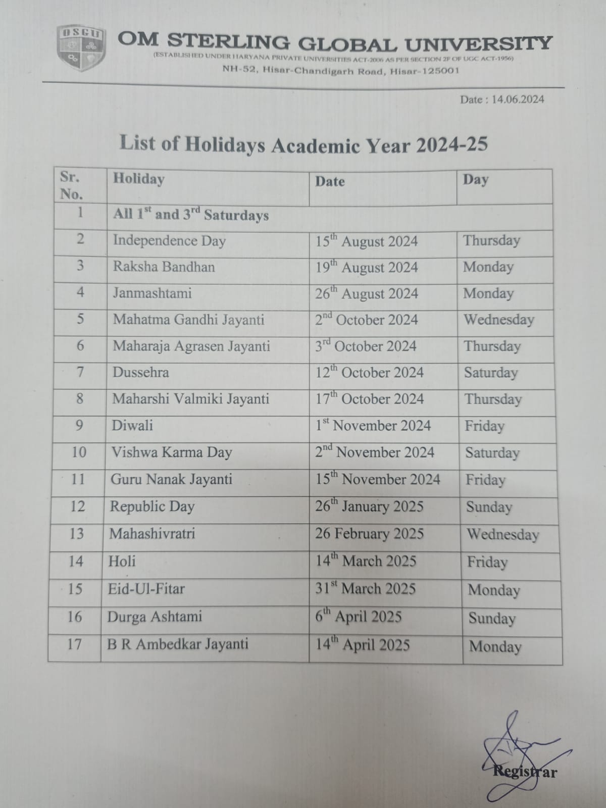 Announcement - OM Sterling Global University